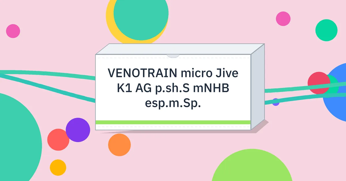 Symbolbild: Packung mit der Aufschrift VENOTRAIN micro Jive K1 AG p.sh.S mNHB esp.m.Sp. (PZN 17760264) – Verfügbarkeit und Bezug in Apotheken in Frankfurt am Main