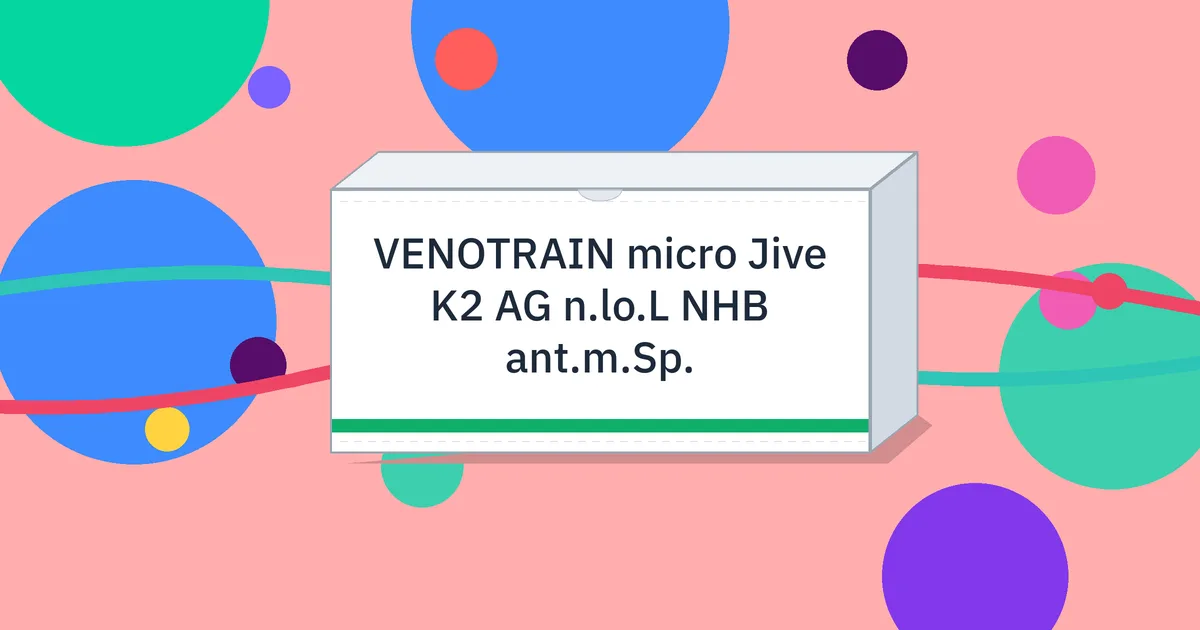 Symbolbild: Packung mit der Aufschrift VENOTRAIN micro Jive K2 AG n.lo.L NHB ant.m.Sp. (PZN 17766700) – Verfügbarkeit und Bezug in Apotheken in Frankfurt am Main