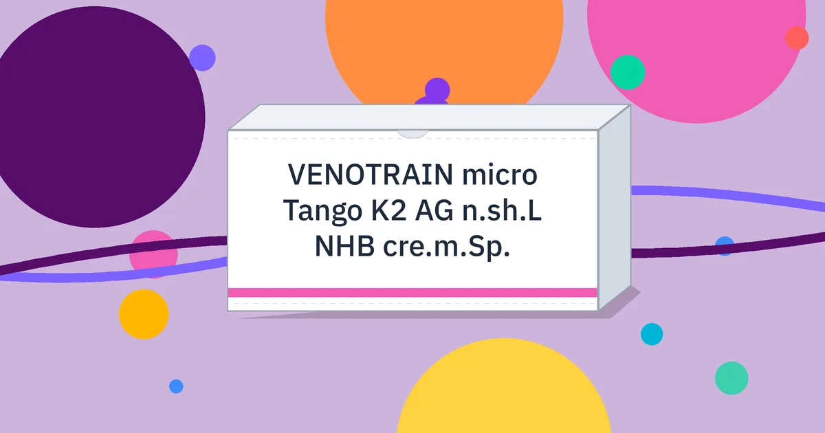 Symbolbild: Packung mit der Aufschrift VENOTRAIN micro Tango K2 AG n.sh.L NHB cre.m.Sp. (PZN 17763162) – Verfügbarkeit und Bezug in Apotheken in Frankfurt am Main