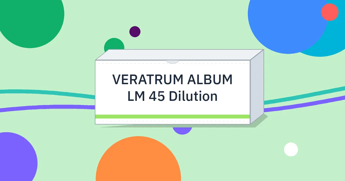 Symbolbild: Packung mit der Aufschrift VERATRUM ALBUM LM 45 Dilution (PZN 13264870) – Verfügbarkeit und Bezug in Apotheken in Frankfurt am Main