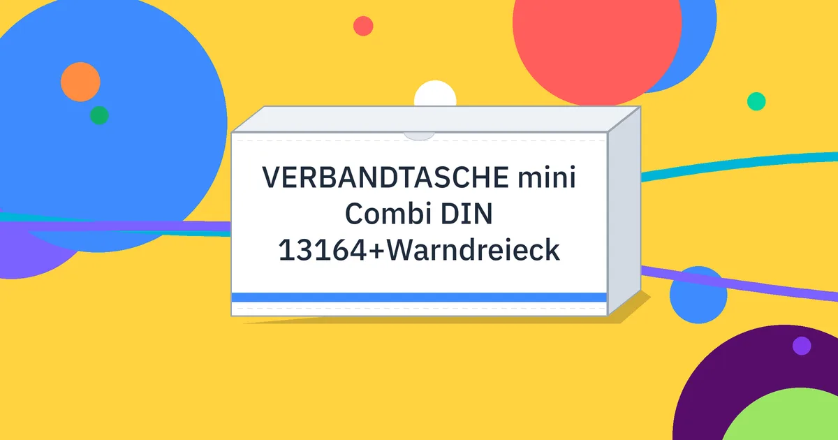 Symbolbild: Packung mit der Aufschrift VERBANDTASCHE mini Combi DIN 13164+Warndreieck (PZN 07589705) – Verfügbarkeit und Bezug in Apotheken in Frankfurt am Main
