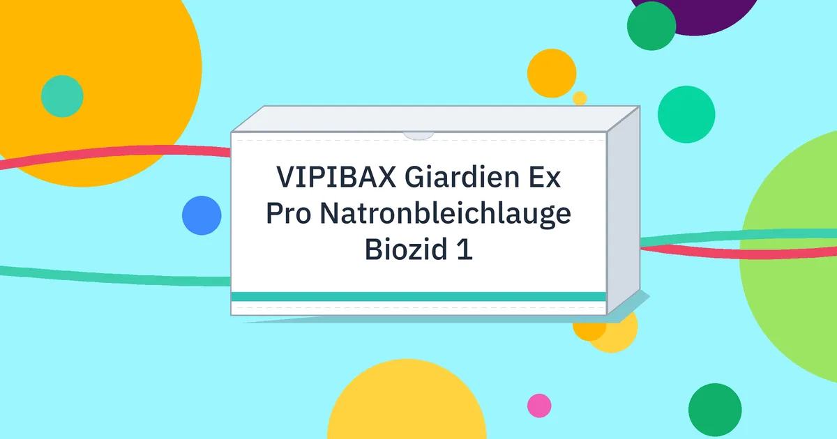 Symbolbild: Packung mit der Aufschrift VIPIBAX Giardien Ex Pro Natronbleichlauge Biozid 1 (PZN 17885675) – Verfügbarkeit und Bezug in Apotheken in Frankfurt am Main