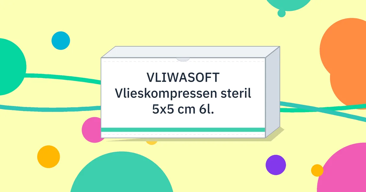 Symbolbild: Packung mit der Aufschrift VLIWASOFT Vlieskompressen steril 5x5 cm 6l. (PZN 15431421) – Verfügbarkeit und Bezug in Apotheken in Frankfurt am Main