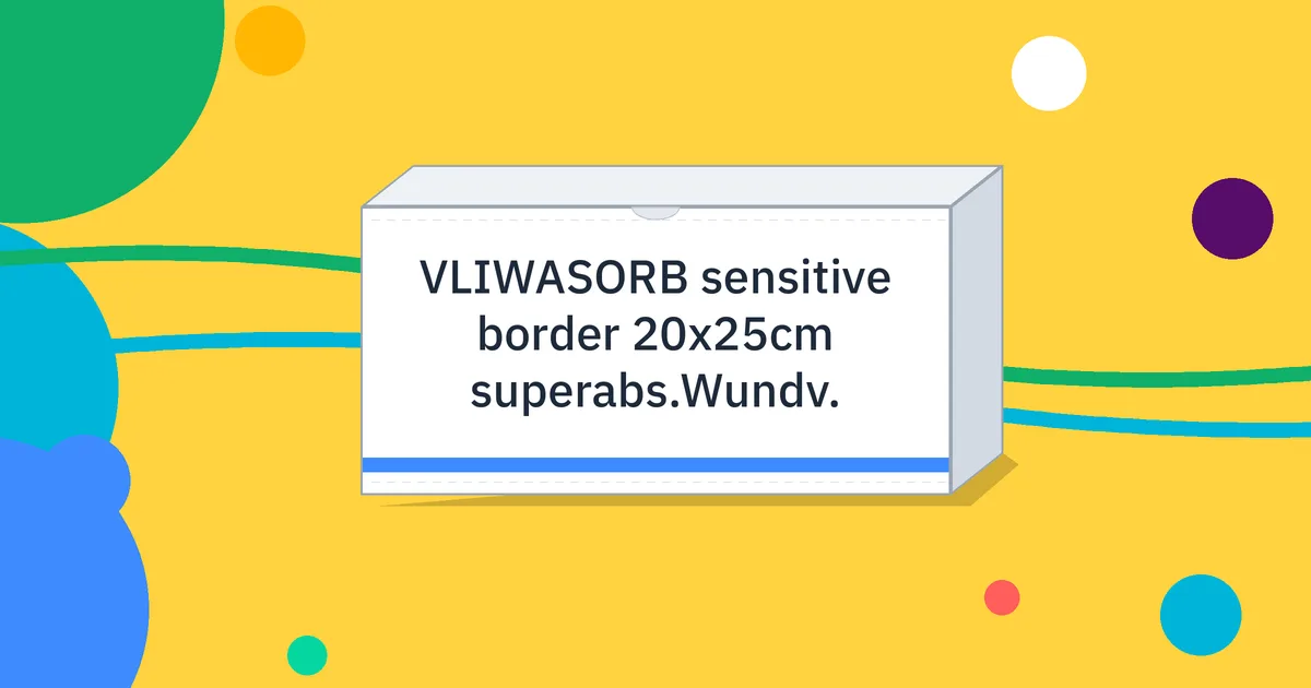 Symbolbild: Packung mit der Aufschrift VLIWASORB sensitive border 20x25cm superabs.Wundv. (PZN 20322065) – Verfügbarkeit und Bezug in Apotheken in Frankfurt am Main
