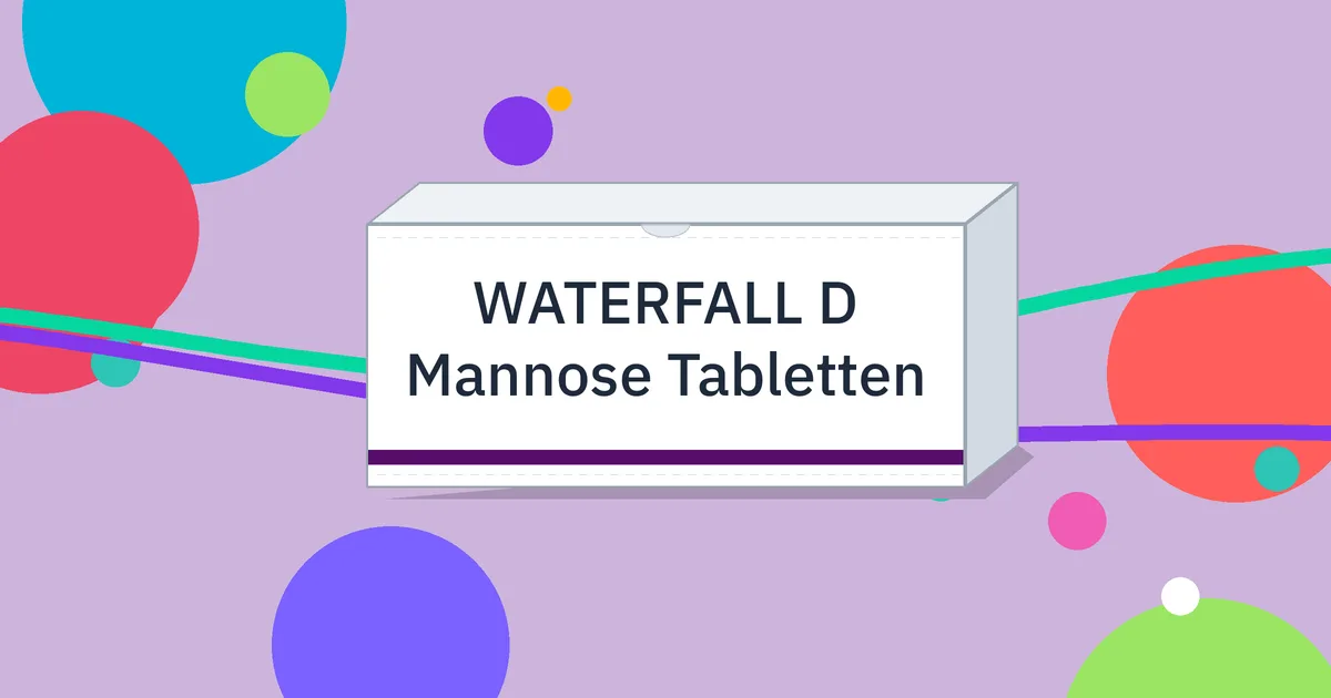 Symbolbild: Packung mit der Aufschrift WATERFALL D Mannose Tabletten (PZN 07674730) – Verfügbarkeit und Bezug in Apotheken in Frankfurt am Main