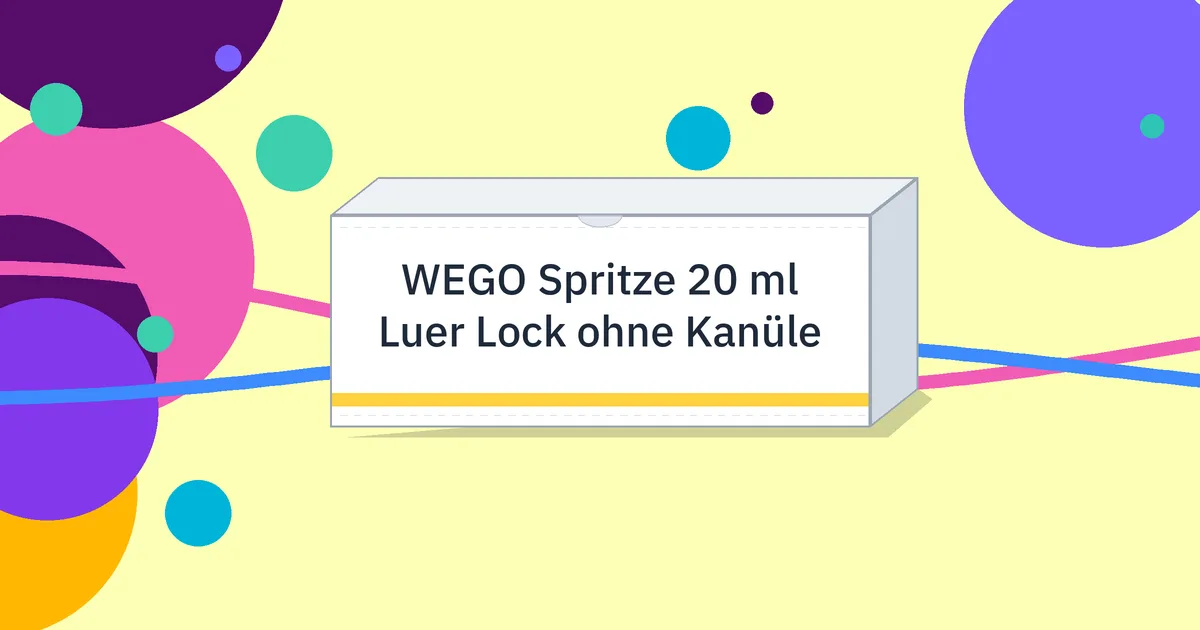 Symbolbild: Packung mit der Aufschrift WEGO Spritze 20 ml Luer Lock ohne Kanüle (PZN 18859154) – Verfügbarkeit und Bezug in Apotheken in Frankfurt am Main