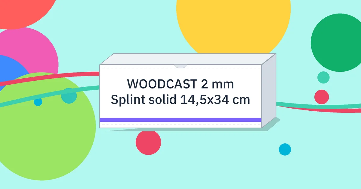 Symbolbild: Packung mit der Aufschrift WOODCAST 2 mm Splint solid 14,5x34 cm (PZN 11598816) – Verfügbarkeit und Bezug in Apotheken in Frankfurt am Main