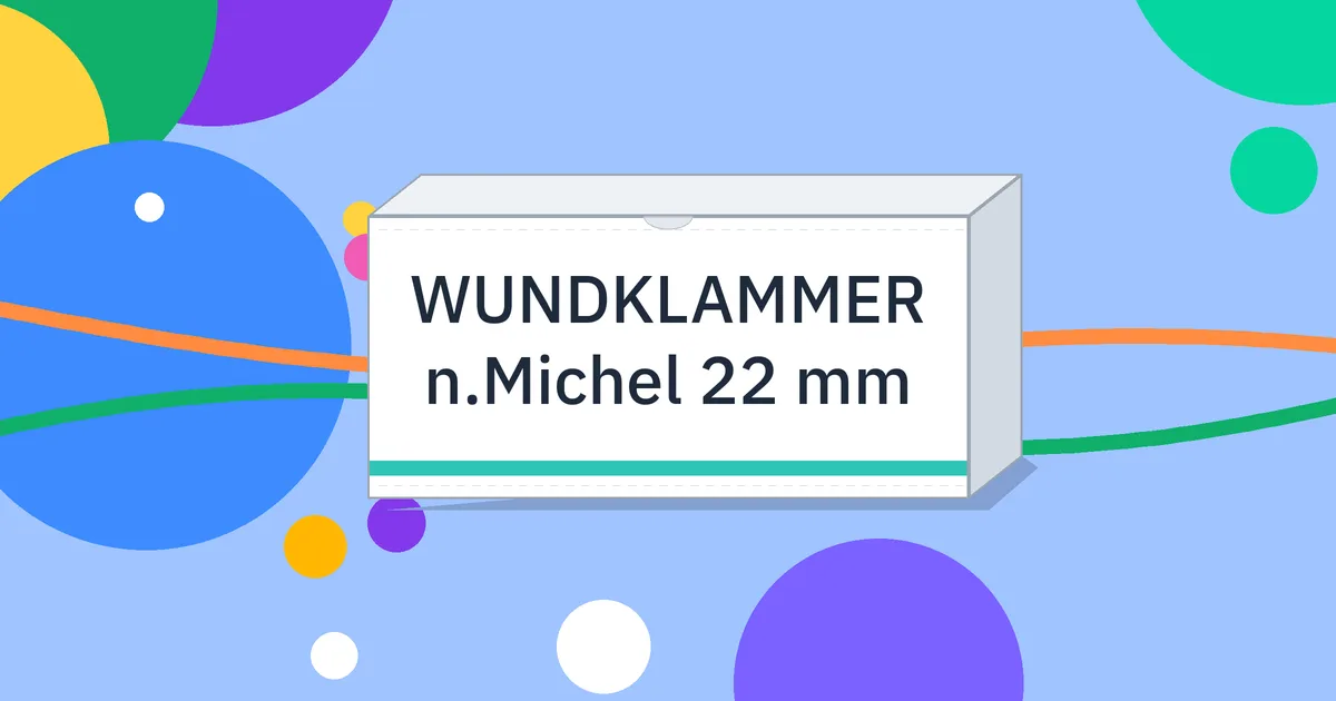 Symbolbild: Packung mit der Aufschrift WUNDKLAMMER n.Michel 22 mm (PZN 02446728) – Verfügbarkeit und Bezug in Apotheken in Frankfurt am Main