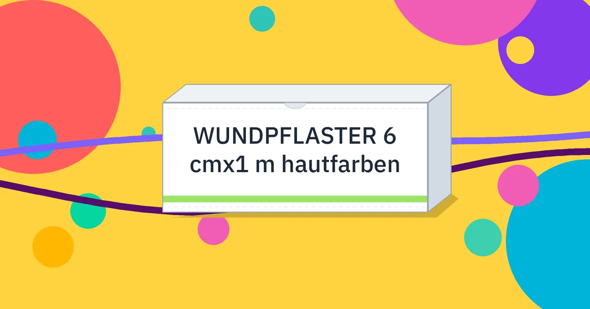 Symbolbild: Packung mit der Aufschrift WUNDPFLASTER 6 cmx1 m hautfarben (PZN 19670789) – Verfügbarkeit und Bezug in Apotheken in Frankfurt am Main