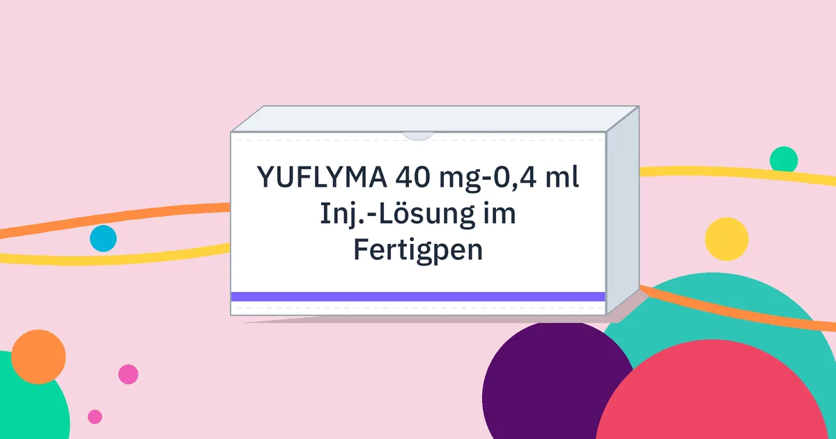 Symbolbild: Packung mit der Aufschrift YUFLYMA 40 mg-0,4 ml Inj.-Lösung im Fertigpen (PZN 18010476) – Verfügbarkeit und Bezug in Apotheken in Frankfurt am Main