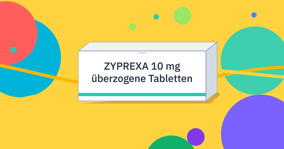 Symbolbild: Packung mit der Aufschrift ZYPREXA 10 mg überzogene Tabletten (PZN 04054464) – Verfügbarkeit und Bezug in Apotheken in Frankfurt am Main