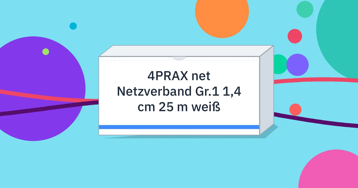 Symbolbild: Packung mit der Aufschrift 4PRAX net Netzverband Gr.1 1,4 cm 25 m weiß (PZN 20230676) – Verfügbarkeit und Bezug in Apotheken in Frankfurt am Main