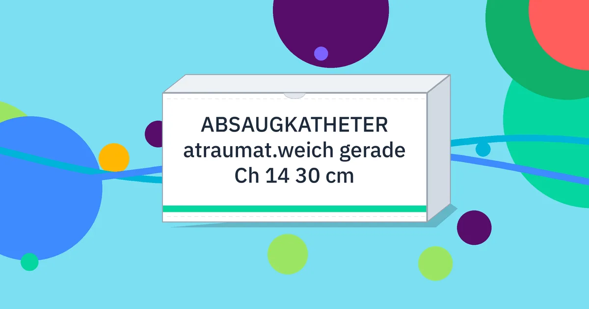 Symbolbild: Packung mit der Aufschrift ABSAUGKATHETER atraumat.weich gerade Ch 14 30 cm (PZN 09916456) – Verfügbarkeit und Bezug in Apotheken in Frankfurt am Main
