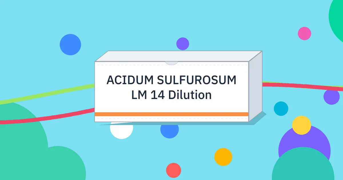 Symbolbild: Packung mit der Aufschrift ACIDUM SULFUROSUM LM 14 Dilution (PZN 13284878) – Verfügbarkeit und Bezug in Apotheken in Frankfurt am Main