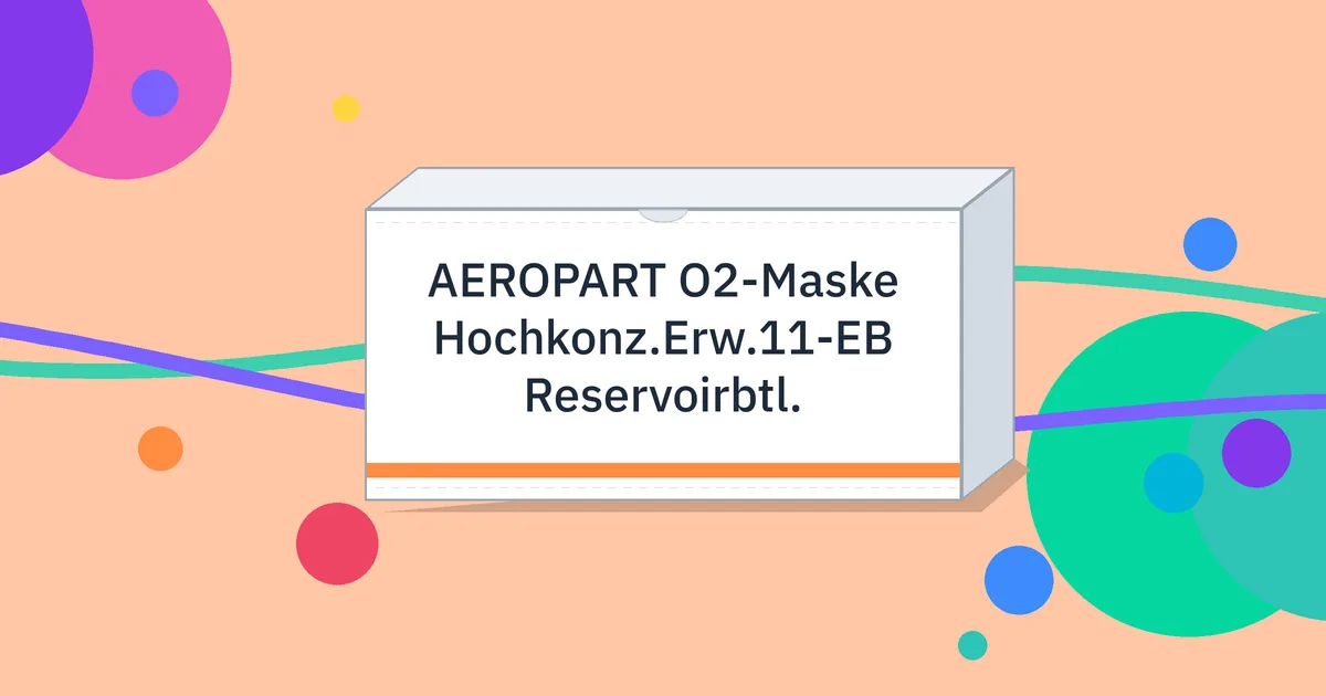 Symbolbild: Packung mit der Aufschrift AEROPART O2-Maske Hochkonz.Erw.11-EB Reservoirbtl. (PZN 19631275) – Verfügbarkeit und Bezug in Apotheken in Frankfurt am Main