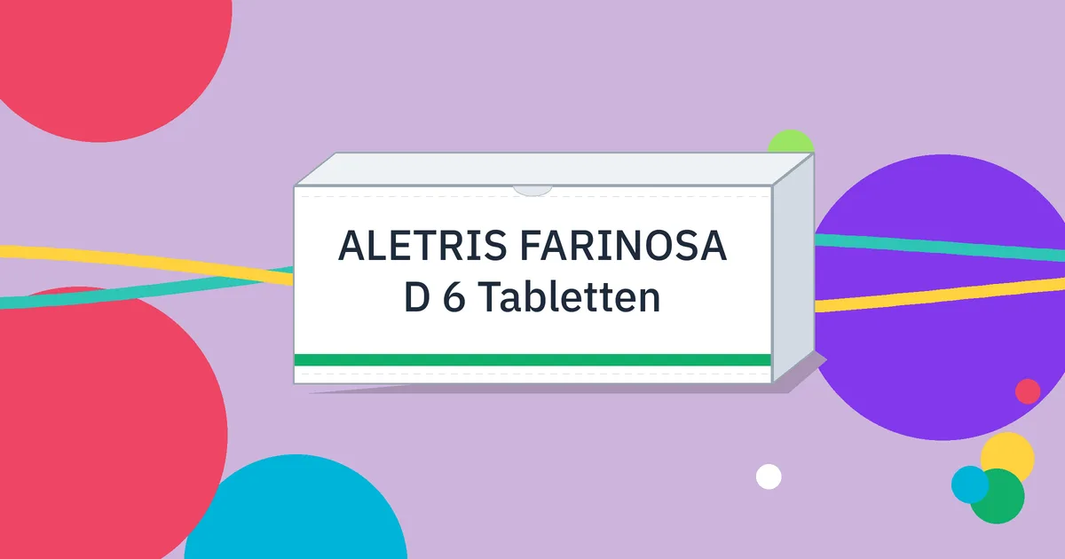 Symbolbild: Packung mit der Aufschrift ALETRIS FARINOSA D 6 Tabletten (PZN 02120286) – Verfügbarkeit und Bezug in Apotheken in Frankfurt am Main