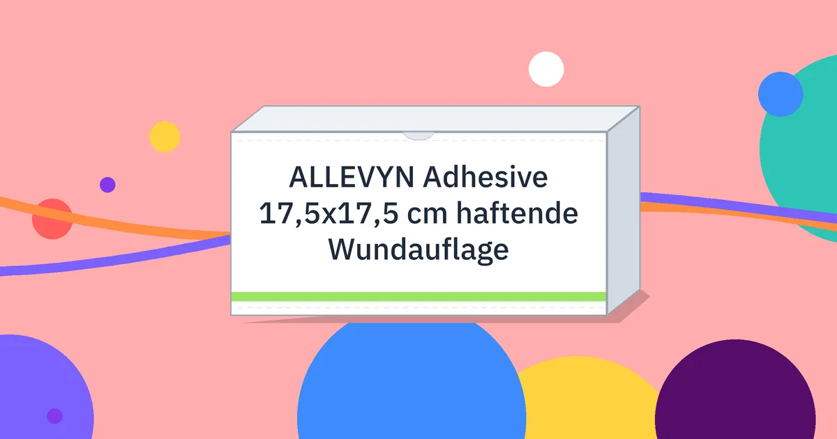 Symbolbild: Packung mit der Aufschrift ALLEVYN Adhesive 17,5x17,5 cm haftende Wundauflage (PZN 18034241) – Verfügbarkeit und Bezug in Apotheken in Frankfurt am Main
