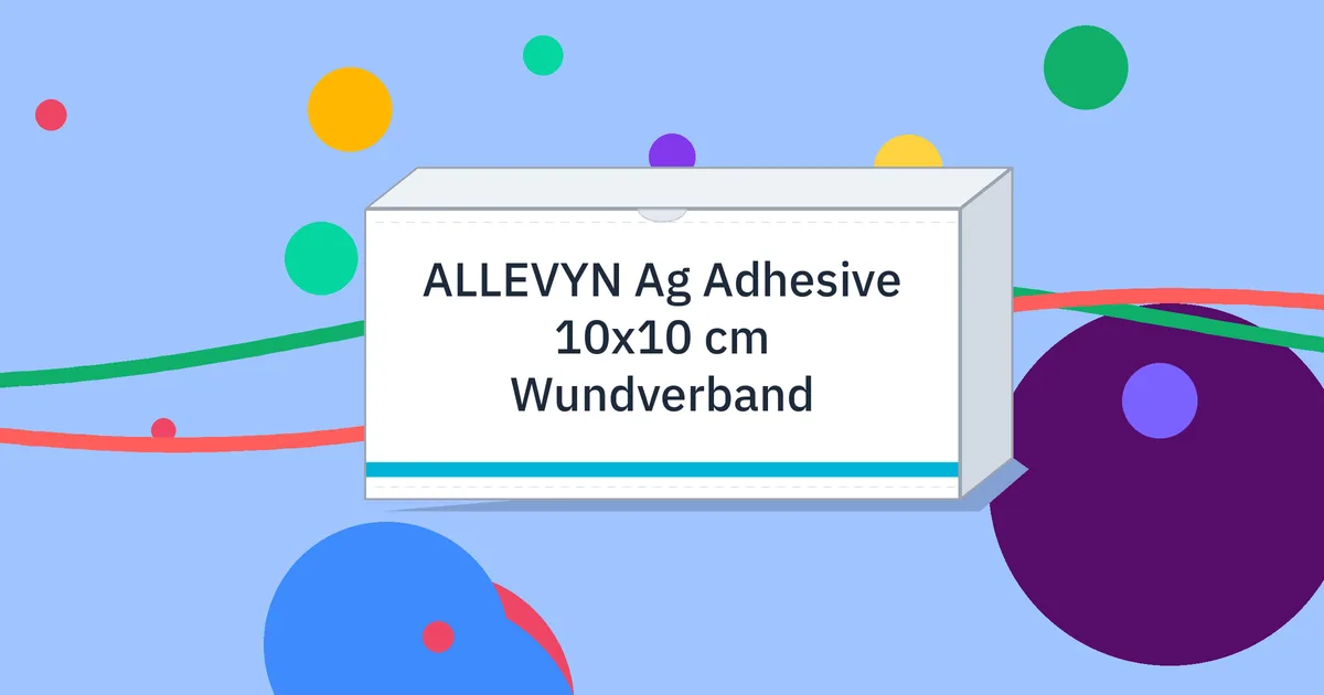 Symbolbild: Packung mit der Aufschrift ALLEVYN Ag Adhesive 10x10 cm Wundverband (PZN 14329904) – Verfügbarkeit und Bezug in Apotheken in Frankfurt am Main