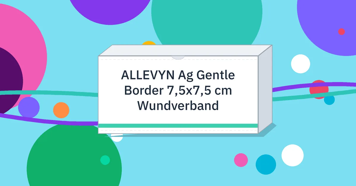 Symbolbild: Packung mit der Aufschrift ALLEVYN Ag Gentle Border 7,5x7,5 cm Wundverband (PZN 10914474) – Verfügbarkeit und Bezug in Apotheken in Frankfurt am Main