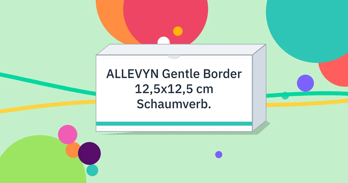 Symbolbild: Packung mit der Aufschrift ALLEVYN Gentle Border 12,5x12,5 cm Schaumverb. (PZN 17511928) – Verfügbarkeit und Bezug in Apotheken in Frankfurt am Main
