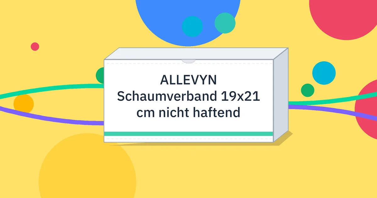 Symbolbild: Packung mit der Aufschrift ALLEVYN Schaumverband 19x21 cm nicht haftend (PZN 10182120) – Verfügbarkeit und Bezug in Apotheken in Frankfurt am Main