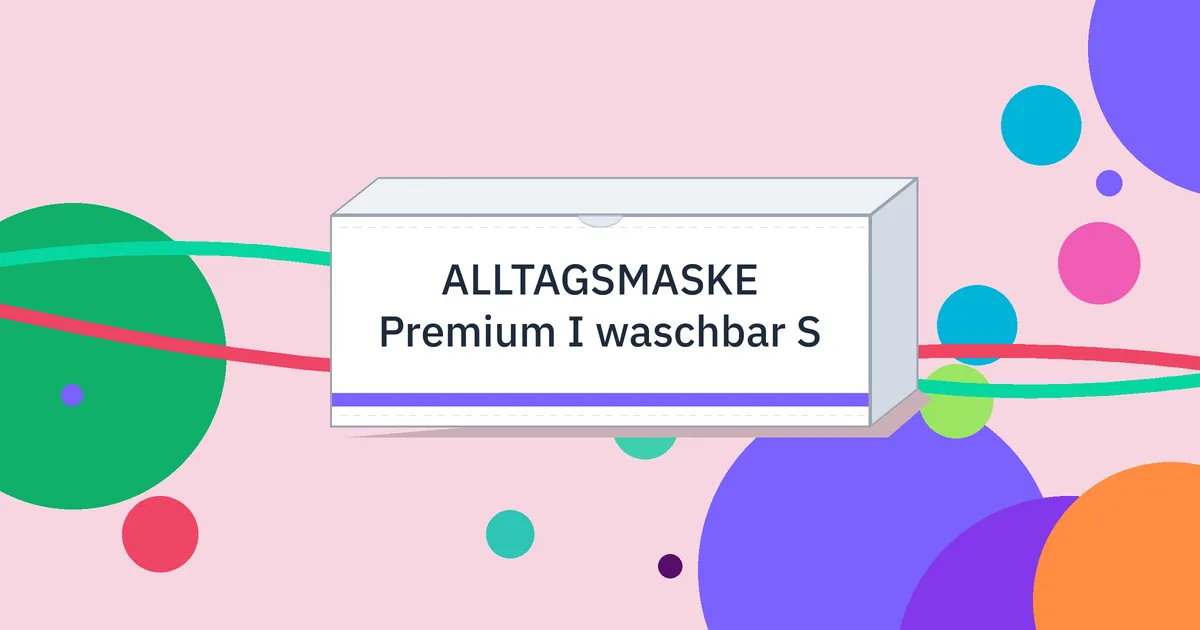 Symbolbild: Packung mit der Aufschrift ALLTAGSMASKE Premium I waschbar S (PZN 18260629) – Verfügbarkeit und Bezug in Apotheken in Frankfurt am Main