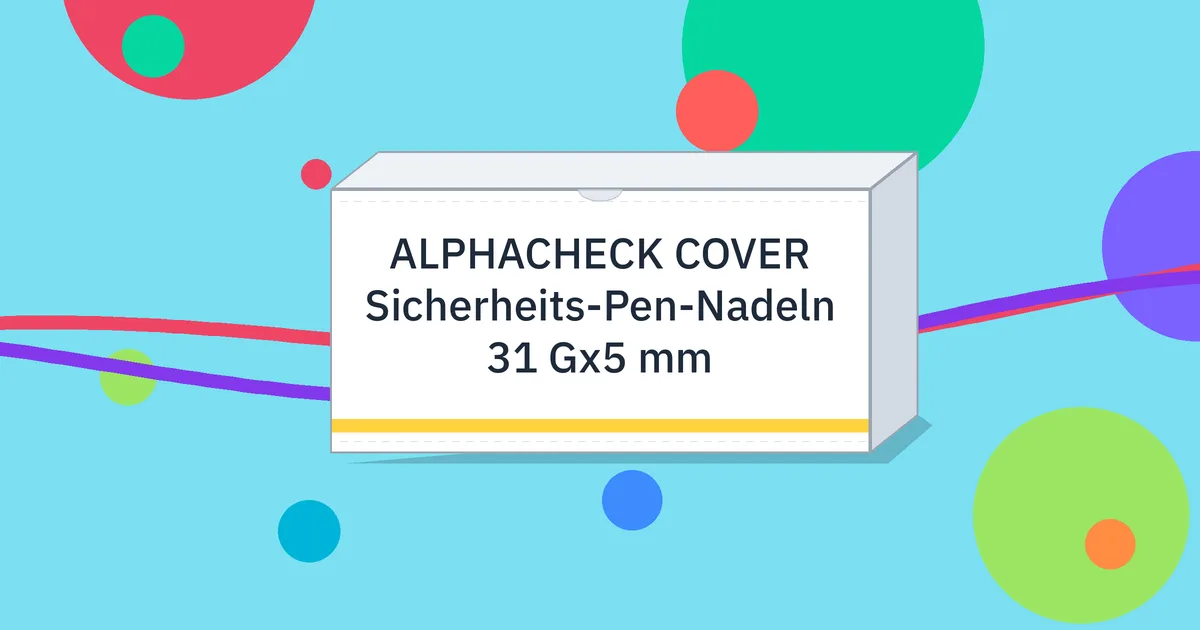 Symbolbild: Packung mit der Aufschrift ALPHACHECK COVER Sicherheits-Pen-Nadeln 31 Gx5 mm (PZN 18037802) – Verfügbarkeit und Bezug in Apotheken in Frankfurt am Main