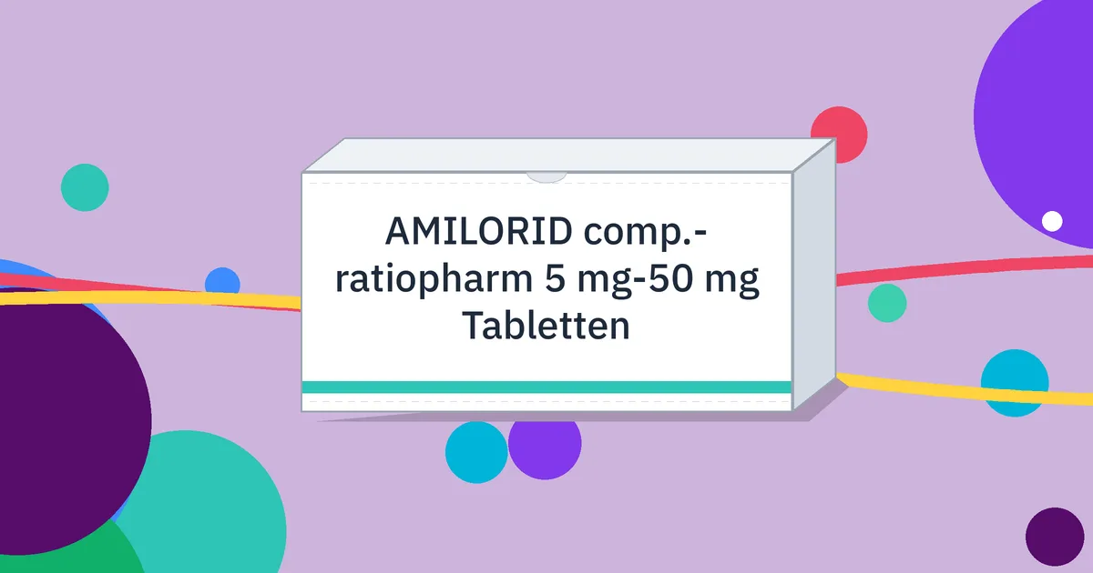 Symbolbild: Packung mit der Aufschrift AMILORID comp.-ratiopharm 5 mg-50 mg Tabletten (PZN 03041152) – Verfügbarkeit und Bezug in Apotheken in Frankfurt am Main