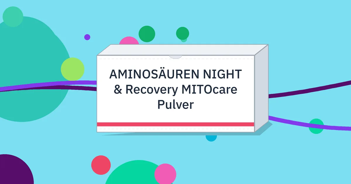 Symbolbild: Packung mit der Aufschrift AMINOSÄUREN NIGHT & Recovery MITOcare Pulver (PZN 17979063) – Verfügbarkeit und Bezug in Apotheken in Frankfurt am Main
