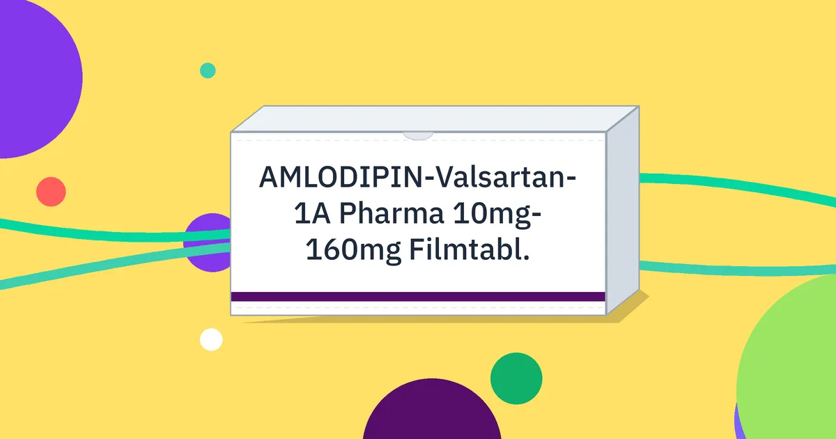 Symbolbild: Packung mit der Aufschrift AMLODIPIN-Valsartan-1A Pharma 10mg-160mg Filmtabl. (PZN 12488981) – Verfügbarkeit und Bezug in Apotheken in Frankfurt am Main