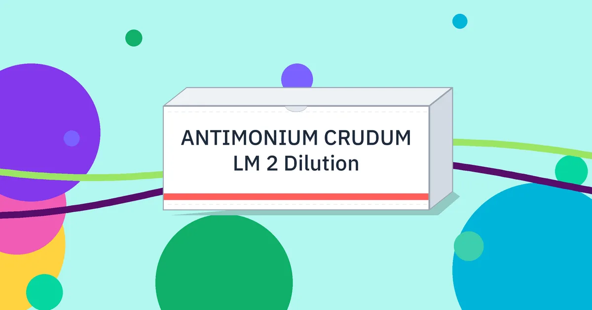 Symbolbild: Packung mit der Aufschrift ANTIMONIUM CRUDUM LM 2 Dilution (PZN 12763677) – Verfügbarkeit und Bezug in Apotheken in Frankfurt am Main