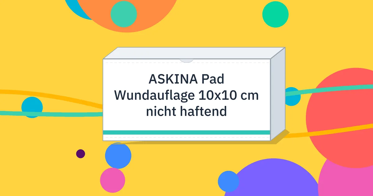 Symbolbild: Packung mit der Aufschrift ASKINA Pad Wundauflage 10x10 cm nicht haftend (PZN 06647352) – Verfügbarkeit und Bezug in Apotheken in Frankfurt am Main