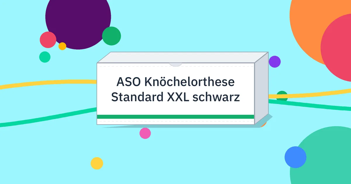 Symbolbild: Packung mit der Aufschrift ASO Knöchelorthese Standard XXL schwarz (PZN 03106845) – Verfügbarkeit und Bezug in Apotheken in Frankfurt am Main
