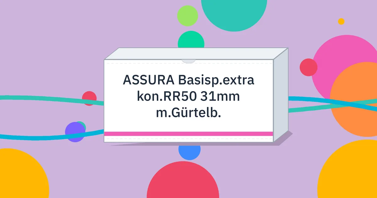 Symbolbild: Packung mit der Aufschrift ASSURA Basisp.extra kon.RR50 31mm m.Gürtelb. (PZN 04078660) – Verfügbarkeit und Bezug in Apotheken in Frankfurt am Main