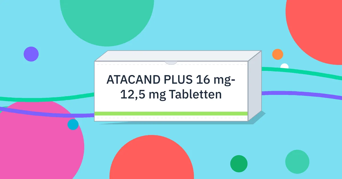 Symbolbild: Packung mit der Aufschrift ATACAND PLUS 16 mg-12,5 mg Tabletten (PZN 04152876) – Verfügbarkeit und Bezug in Apotheken in Frankfurt am Main