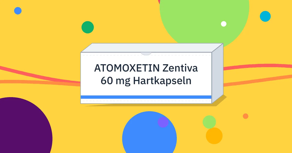 Symbolbild: Packung mit der Aufschrift ATOMOXETIN Zentiva 60 mg Hartkapseln (PZN 14313518) – Verfügbarkeit und Bezug in Apotheken in Frankfurt am Main