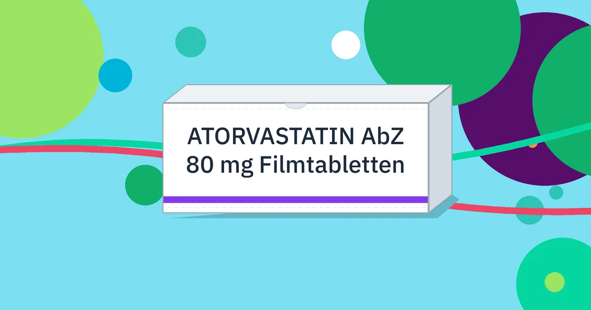 Symbolbild: Packung mit der Aufschrift ATORVASTATIN AbZ 80 mg Filmtabletten (PZN 09374966) – Verfügbarkeit und Bezug in Apotheken in Frankfurt am Main