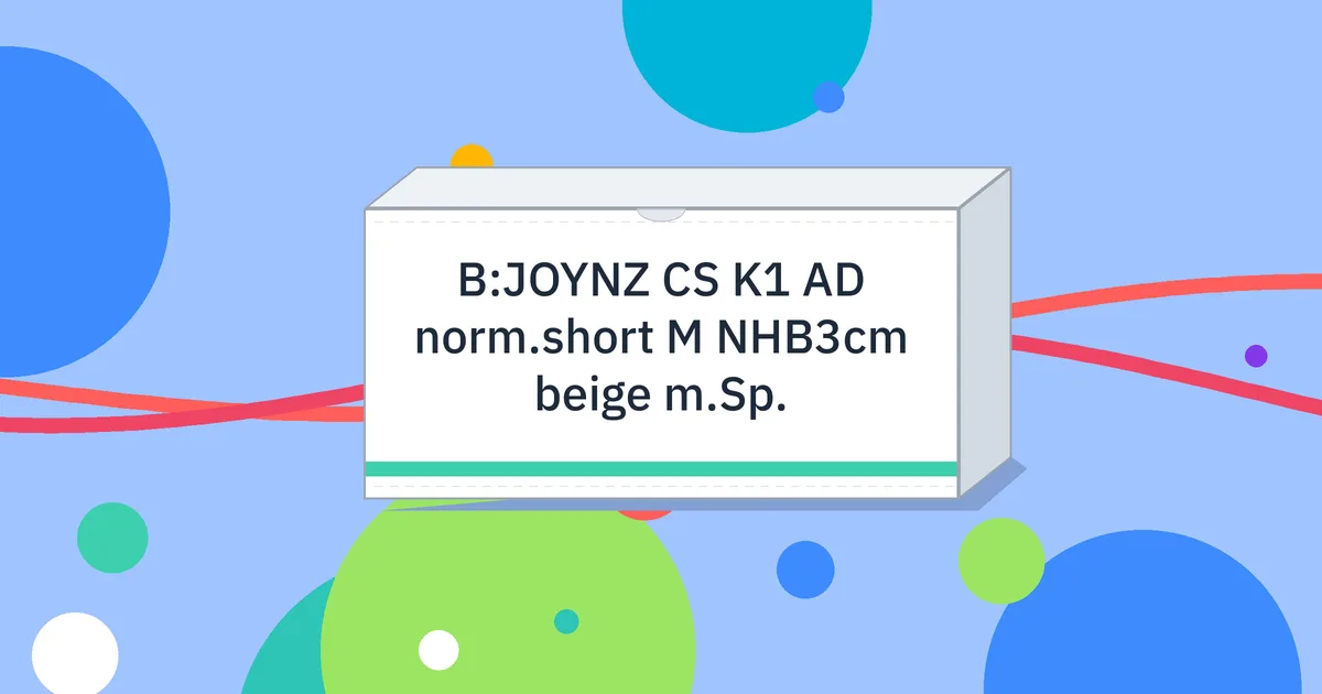 Symbolbild: Packung mit der Aufschrift B:JOYNZ CS K1 AD norm.short M NHB3cm beige m.Sp. (PZN 20526112) – Verfügbarkeit und Bezug in Apotheken in Frankfurt am Main
