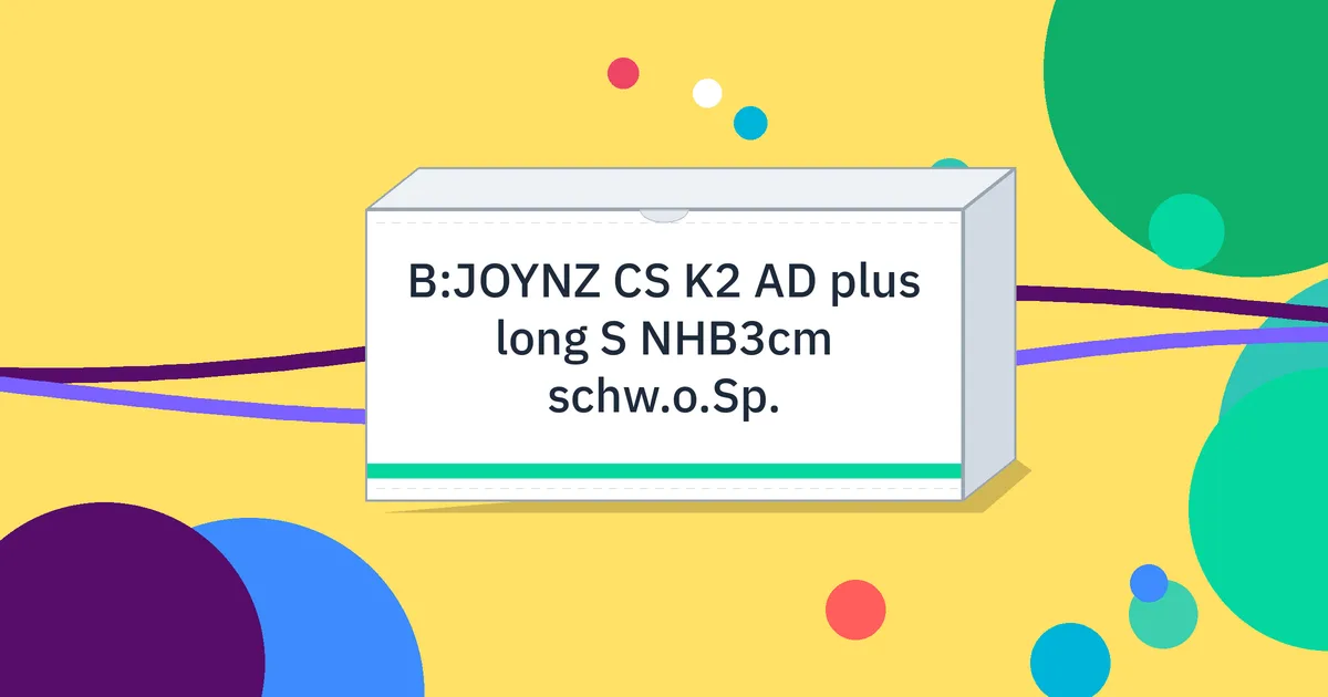 Symbolbild: Packung mit der Aufschrift B:JOYNZ CS K2 AD plus long S NHB3cm schw.o.Sp. (PZN 20527376) – Verfügbarkeit und Bezug in Apotheken in Frankfurt am Main