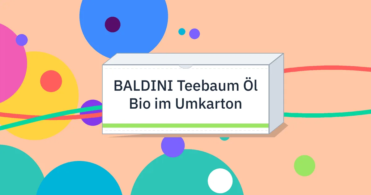 Symbolbild: Packung mit der Aufschrift BALDINI Teebaum Öl Bio im Umkarton (PZN 10093681) – Verfügbarkeit und Bezug in Apotheken in Frankfurt am Main