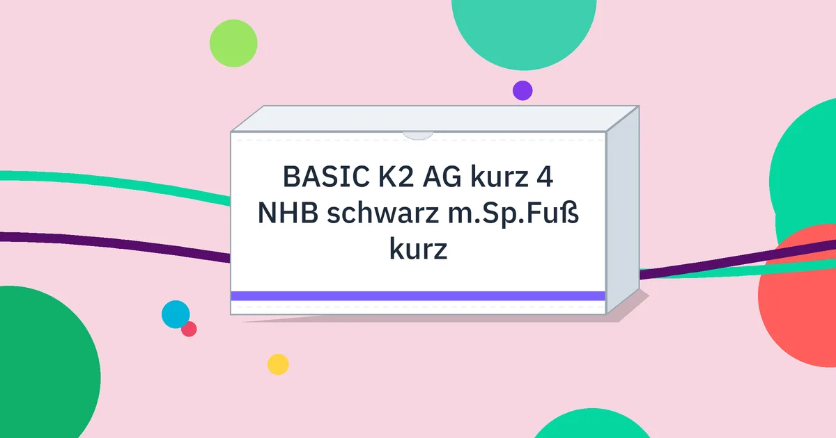 Symbolbild: Packung mit der Aufschrift BASIC K2 AG kurz 4 NHB schwarz m.Sp.Fuß kurz (PZN 20267426) – Verfügbarkeit und Bezug in Apotheken in Frankfurt am Main