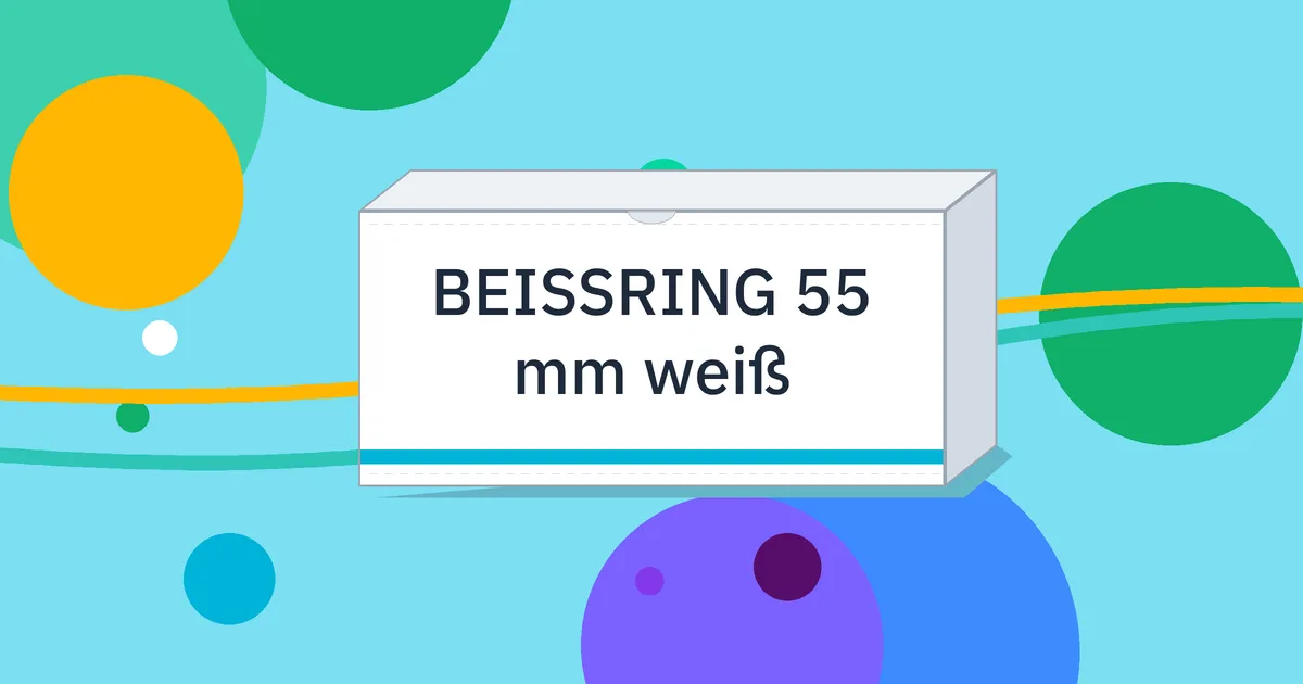 Symbolbild: Packung mit der Aufschrift BEISSRING 55 mm weiß (PZN 01724473) – Verfügbarkeit und Bezug in Apotheken in Frankfurt am Main
