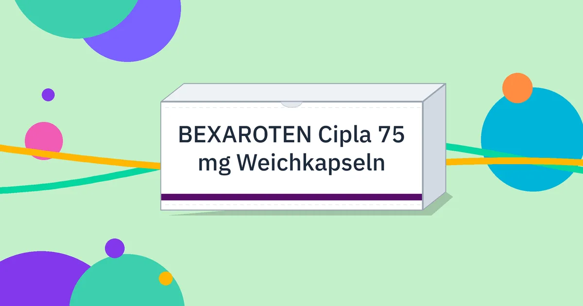 Symbolbild: Packung mit der Aufschrift BEXAROTEN Cipla 75 mg Weichkapseln (PZN 19455329) – Verfügbarkeit und Bezug in Apotheken in Frankfurt am Main