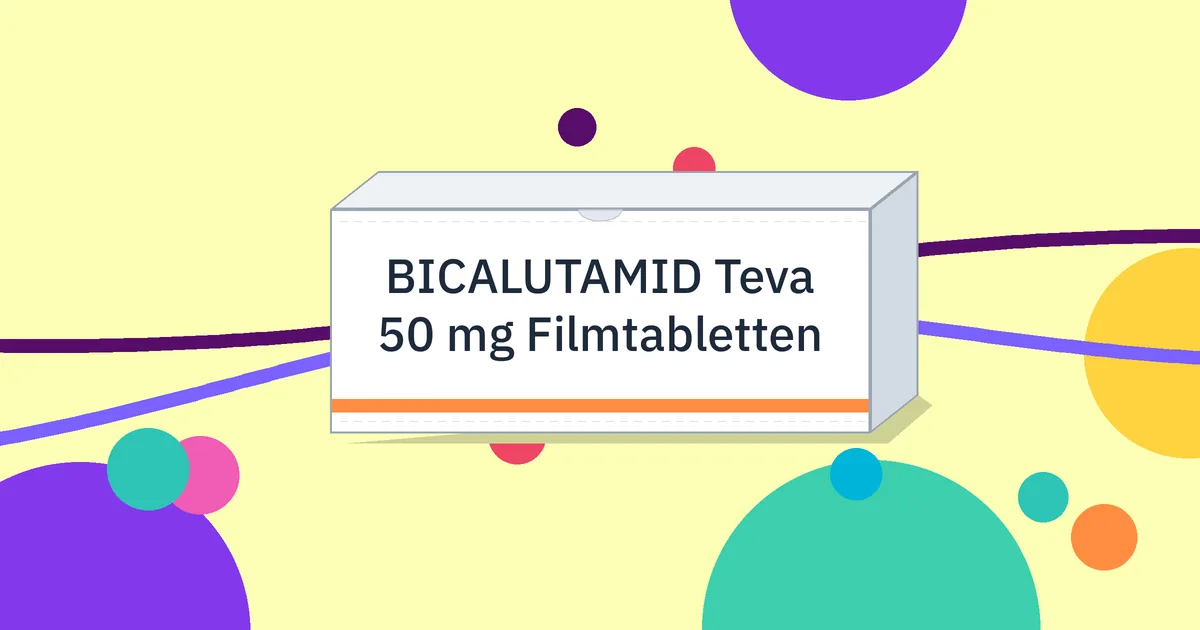 Symbolbild: Packung mit der Aufschrift BICALUTAMID Teva 50 mg Filmtabletten (PZN 17938791) – Verfügbarkeit und Bezug in Apotheken in Frankfurt am Main