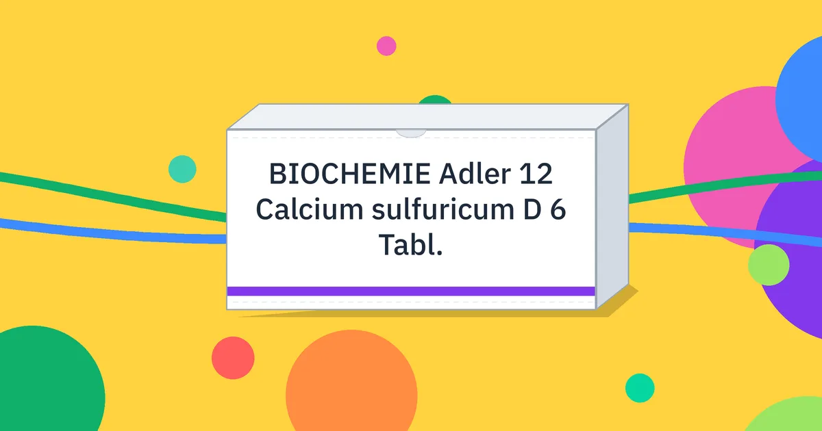 Symbolbild: Packung mit der Aufschrift BIOCHEMIE Adler 12 Calcium sulfuricum D 6 Tabl. (PZN 00833390) – Verfügbarkeit und Bezug in Apotheken in Frankfurt am Main