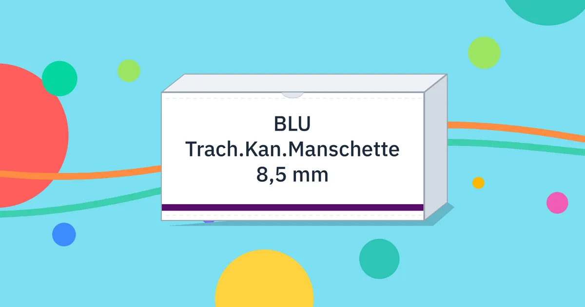 Symbolbild: Packung mit der Aufschrift BLU Trach.Kan.Manschette 8,5 mm (PZN 02150181) – Verfügbarkeit und Bezug in Apotheken in Frankfurt am Main