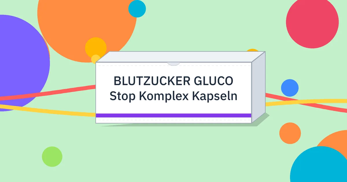 Symbolbild: Packung mit der Aufschrift BLUTZUCKER GLUCO Stop Komplex Kapseln (PZN 17847491) – Verfügbarkeit und Bezug in Apotheken in Frankfurt am Main
