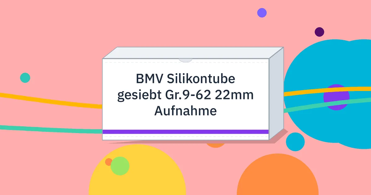 Symbolbild: Packung mit der Aufschrift BMV Silikontube gesiebt Gr.9-62 22mm Aufnahme (PZN 18386230) – Verfügbarkeit und Bezug in Apotheken in Frankfurt am Main