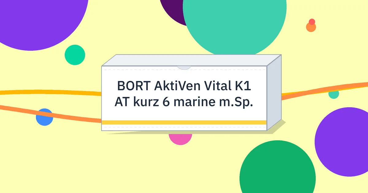 Symbolbild: Packung mit der Aufschrift BORT AktiVen Vital K1 AT kurz 6 marine m.Sp. (PZN 13741287) – Verfügbarkeit und Bezug in Apotheken in Frankfurt am Main