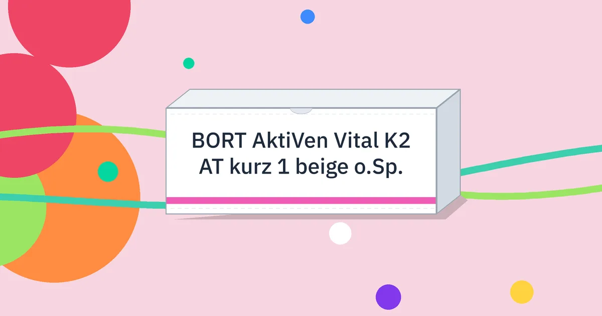 Symbolbild: Packung mit der Aufschrift BORT AktiVen Vital K2 AT kurz 1 beige o.Sp. (PZN 13739014) – Verfügbarkeit und Bezug in Apotheken in Frankfurt am Main